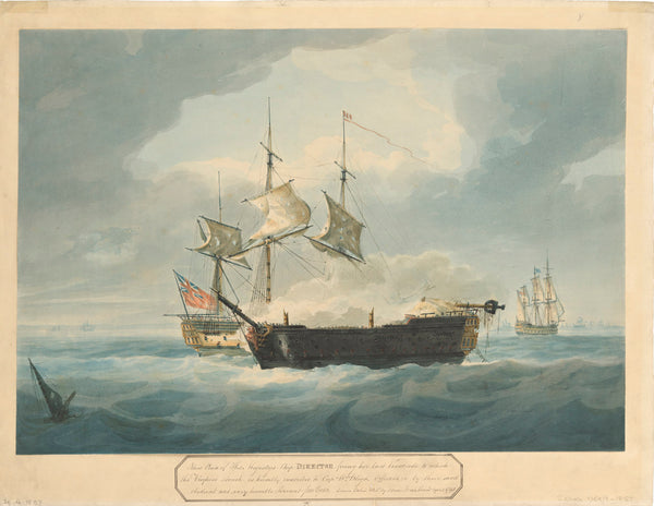 His Majesty's Ship Director firing her last broadside to which the ...