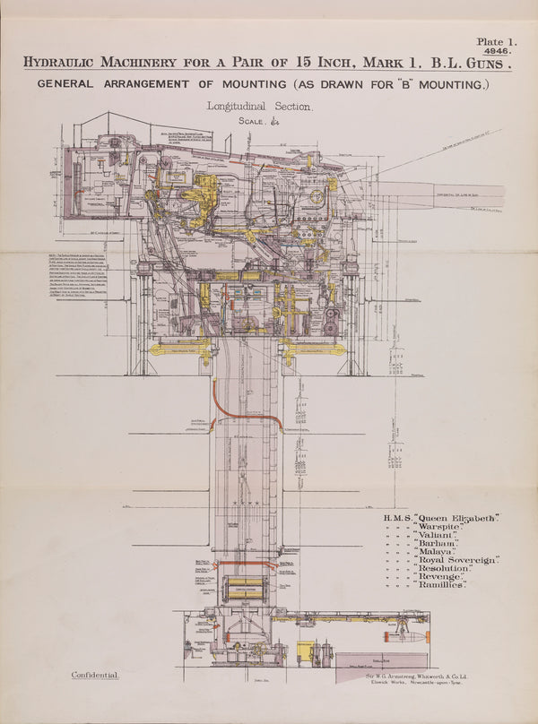 Addenda to Hydraulic Manual; 15-inch Mark 1 B.L Guns. Plate 1 posters ...