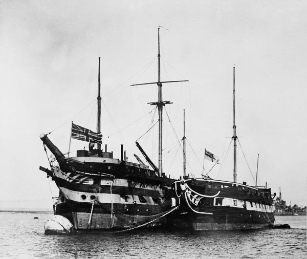 HMS 'Implacable' (1805) and HMS 'Foudroyant' at anchor, Portsmouth ...