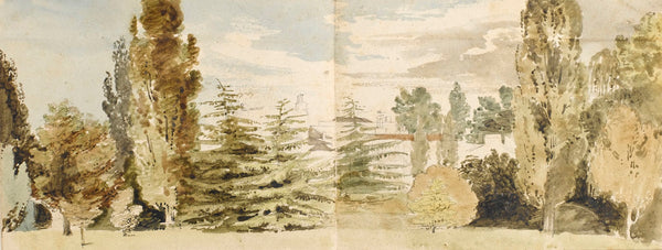 A view of Merton Place from the west seen across lawns and the river ...