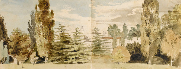 A view of Merton Place from the west seen across lawns and the river ...