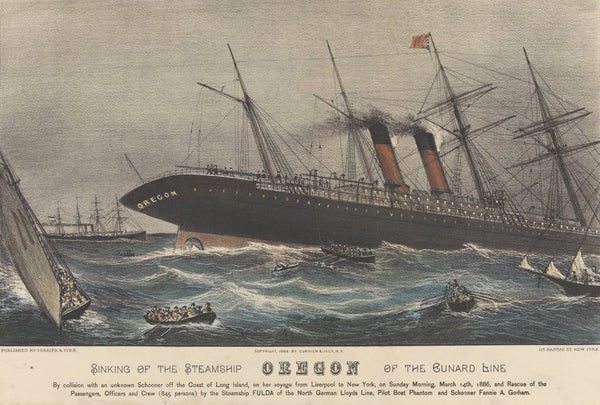 Sinking of the Steamship 'Oregon' posters & prints by Currier & Ives