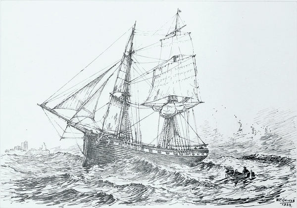 An old Tyne (Geordie) Collier brig taking her pilot off the mouth of ...