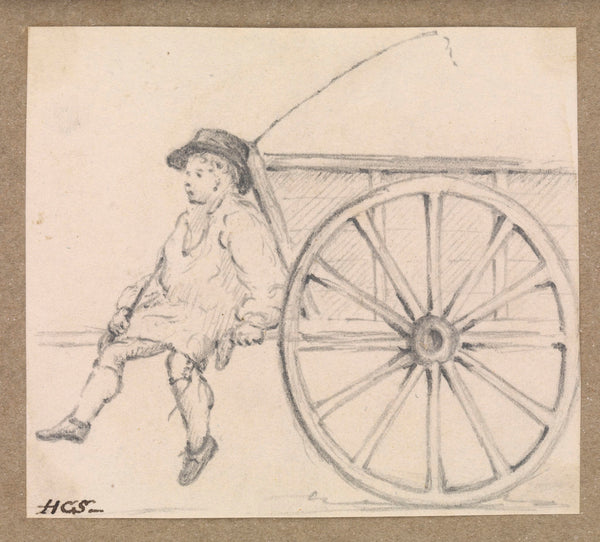 Small sketch of a farm-hand sitting on a cart posters & prints by ...
